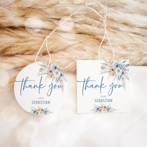 EDITABLE Blue Boho Favor Tags Floral Birthday Thank You Tags Gift Tag ...