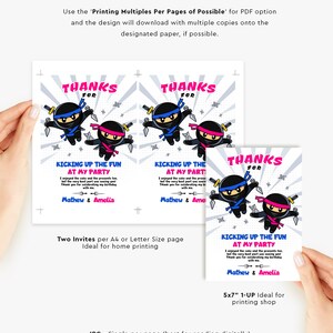 Ninja Birthday Thank You Card Template Printable Ninja With Photo ...