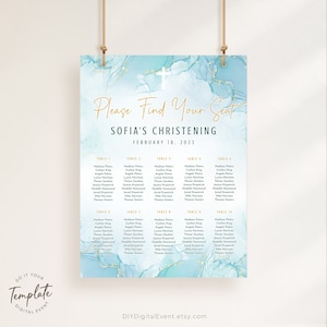 Editable Seating Chart Template Aqua Gold Baptism Seating Plan ...