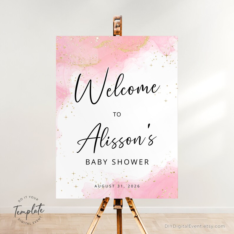 Editable Pink Baby Shower Welcome Sign Template Printable - Etsy