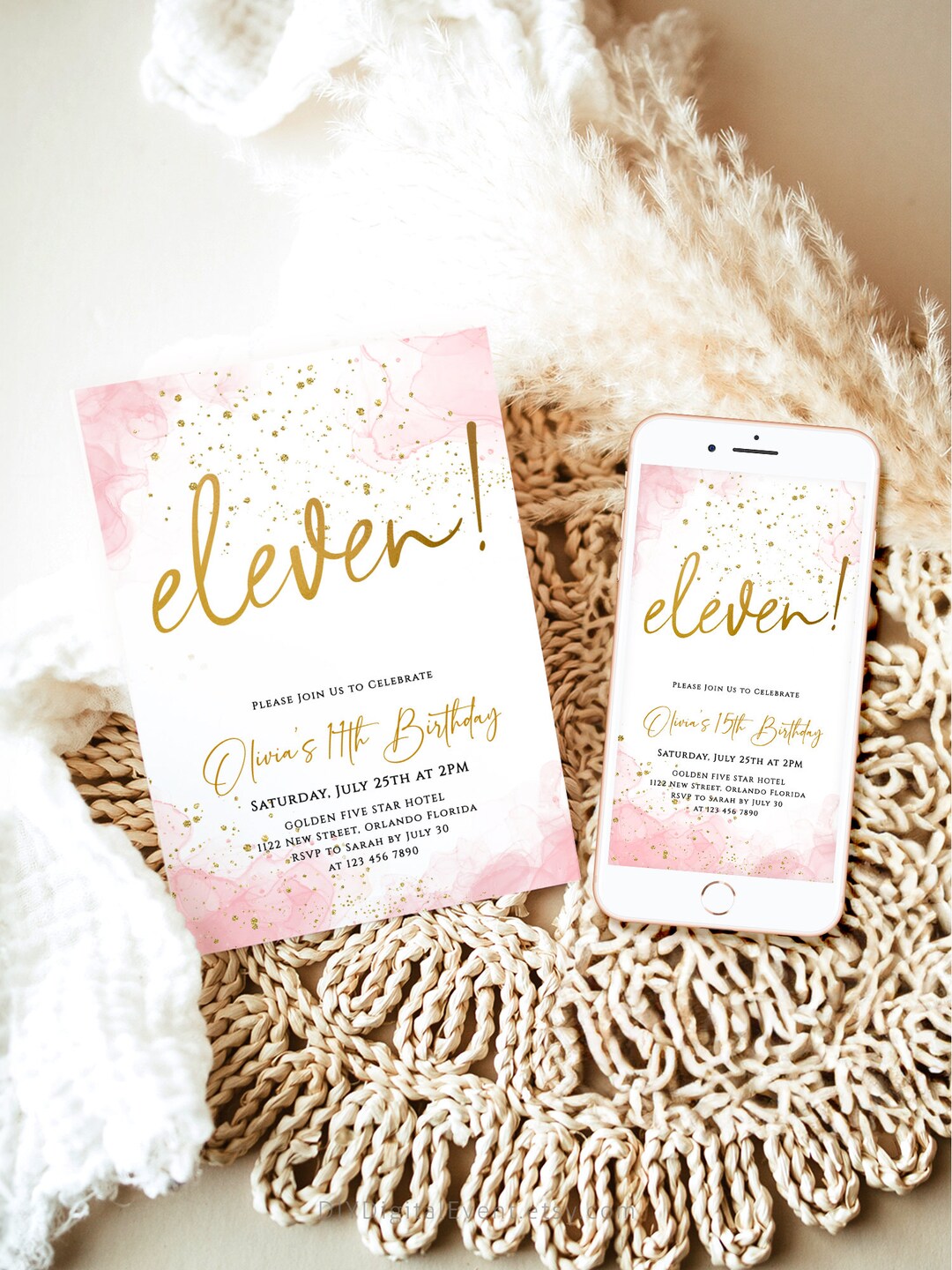 Girl Birthday Invitation Printable 11th Birthday Party Invite Editable ...