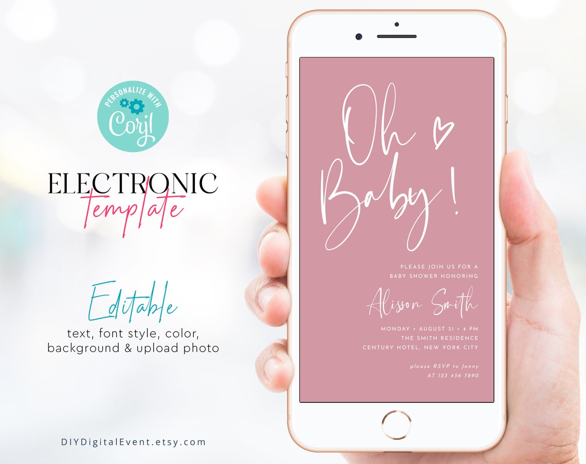 Electronic Baby Shower Invitation Template, Minimalist Baby Shower ...