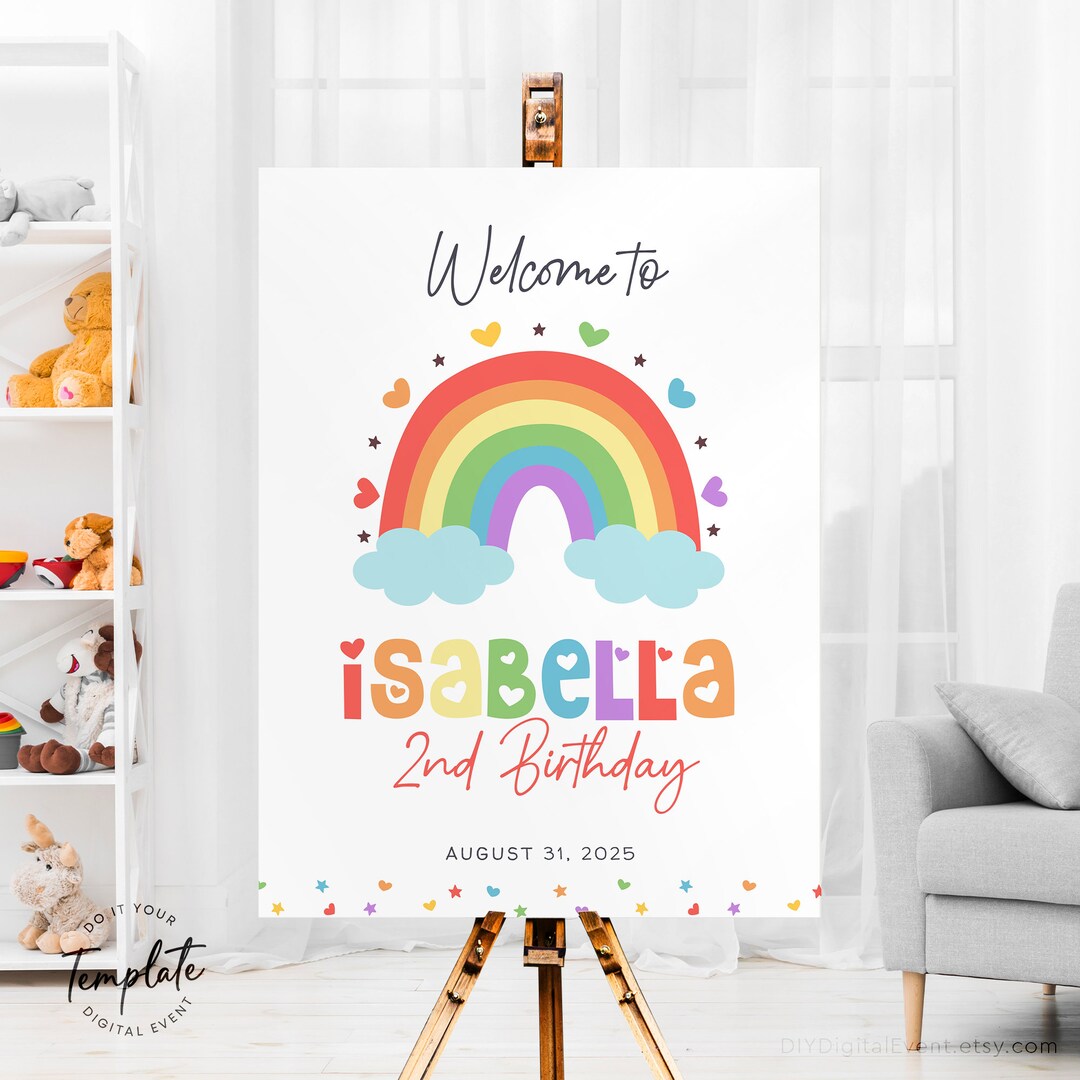 Rainbow Welcome Sign Template Editable Colorful Rainbow Party Birthday ...