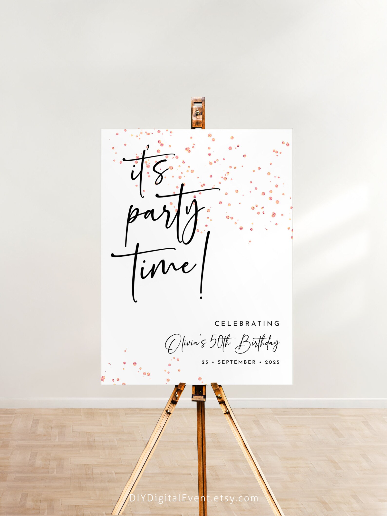 Minimalist Welcome Sign Template Editable Rose Gold Glittery Birthday ...