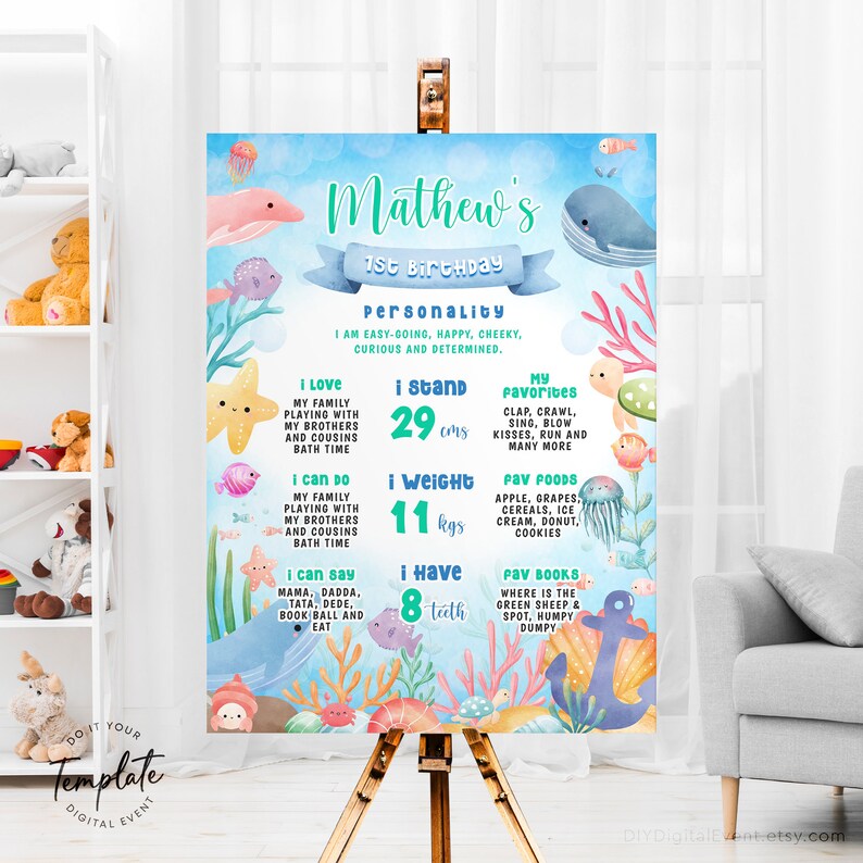 Editable Under the Sea Milestone Birthday Poster Template Printable ...