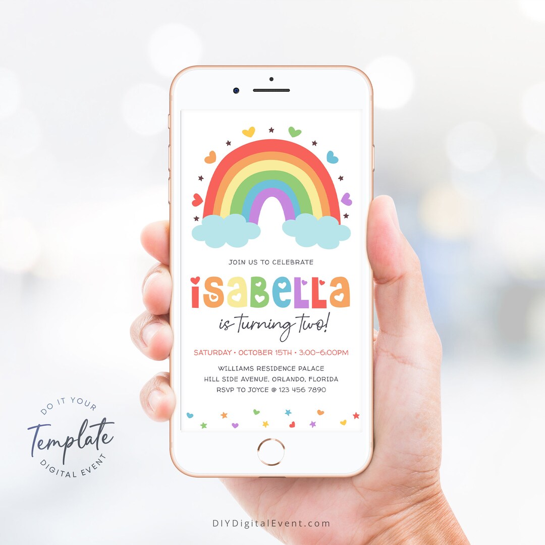 Electronic Rainbow Birthday Invitation Template Girl Rainbow Birthday ...
