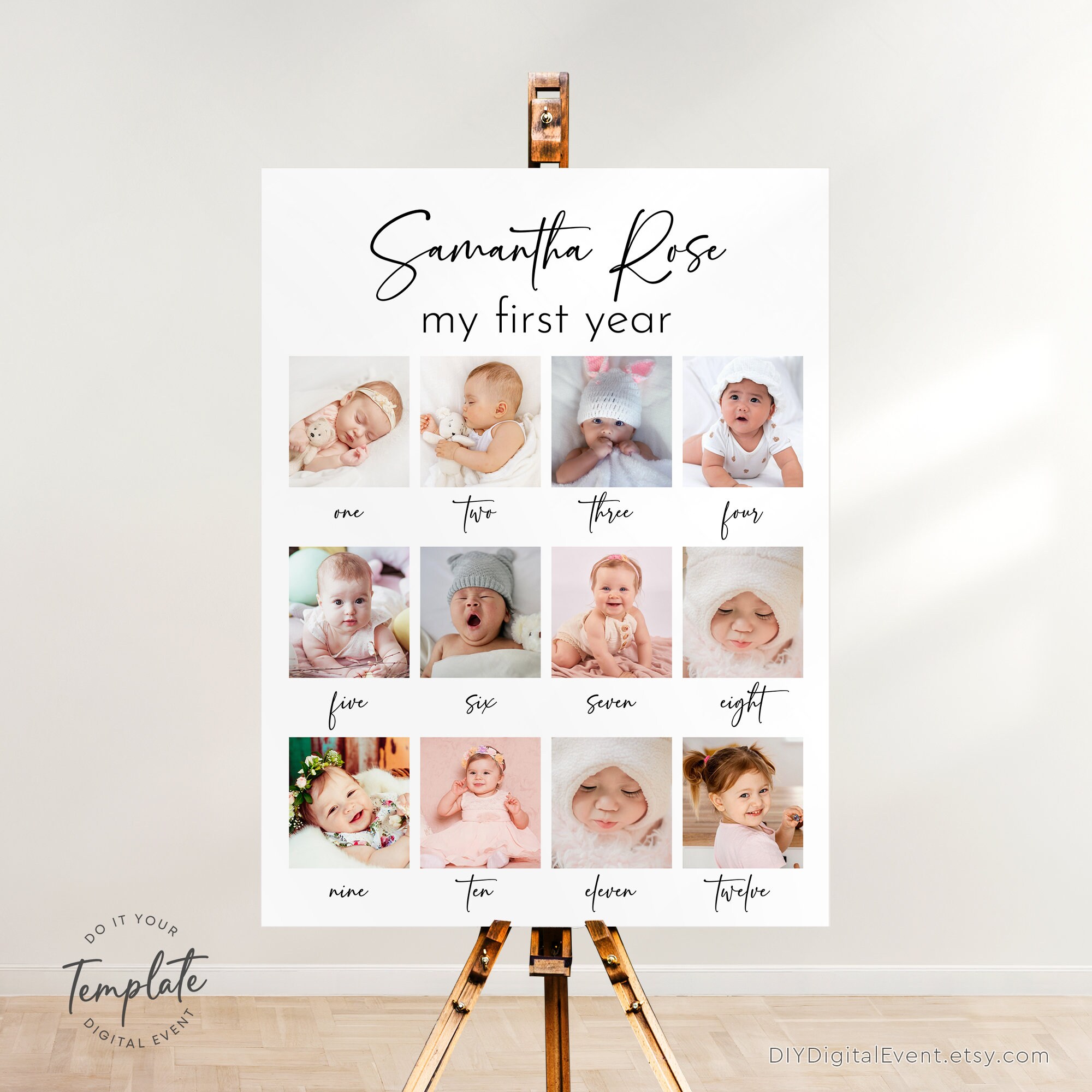 Editable First Year Photo Sign Template Minimalist Monthly Photo ...