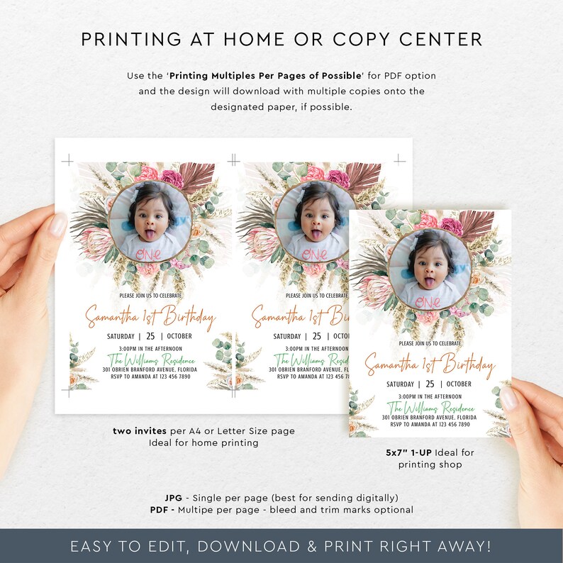 Editable Boho Birthday Invitation Template Boho Floral First - Etsy