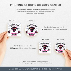 EDITABLE Ninja Favor Tags Ninja Birthday Thank You Tags Pink Ninja ...