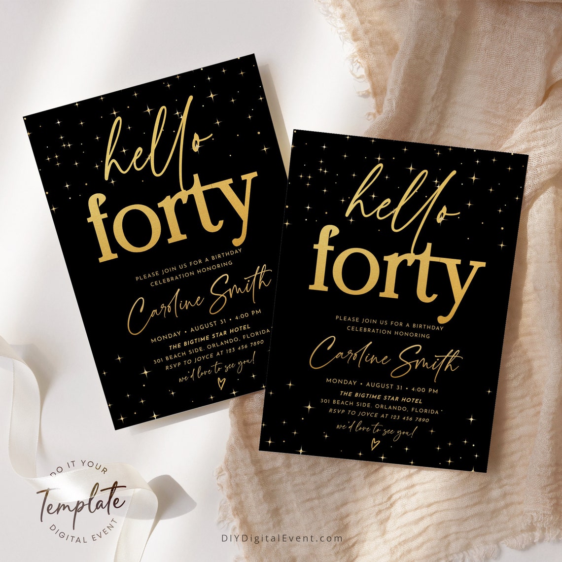 Editable 40th Birthday Invitation Template Printable Gold - Etsy