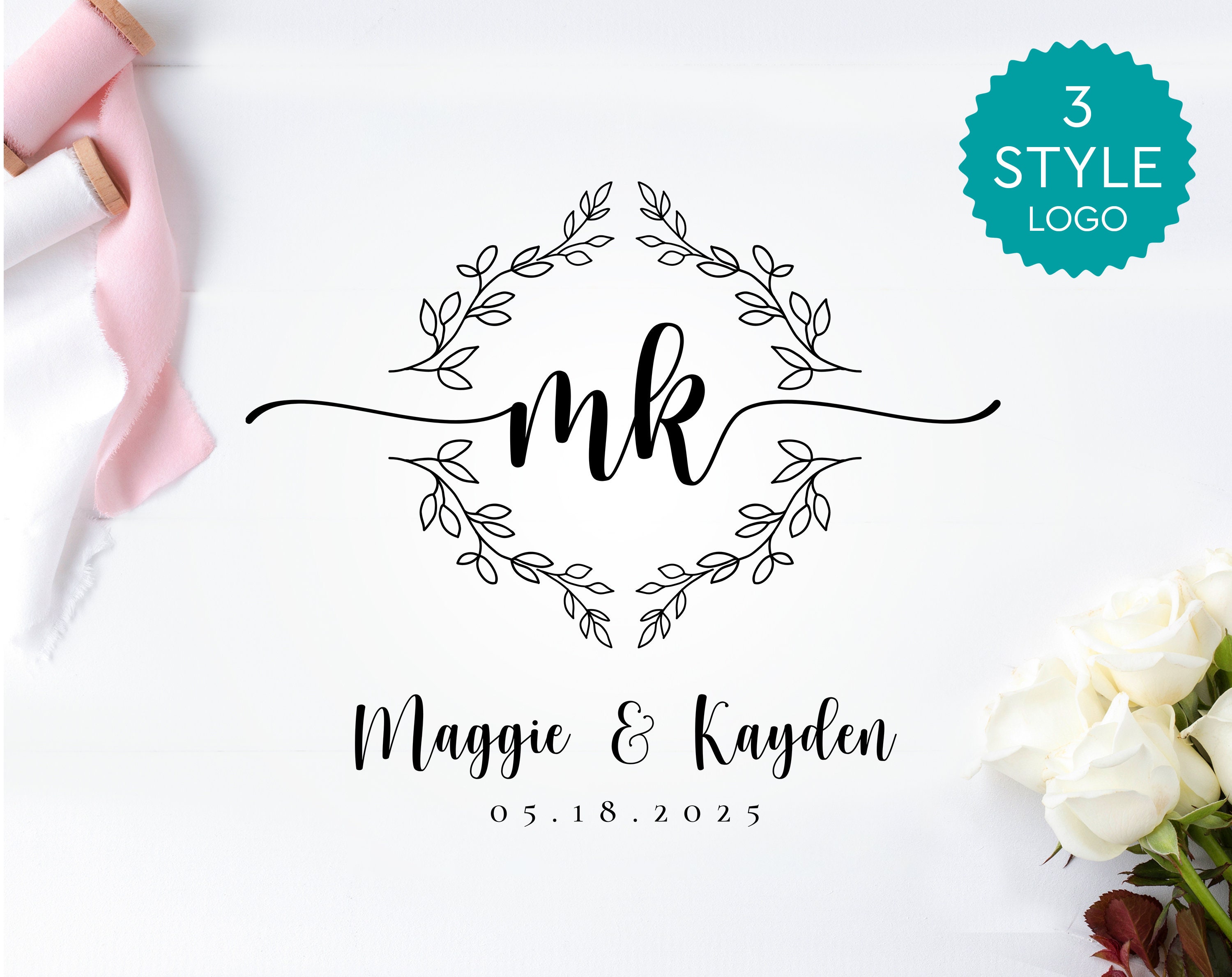 Wedding Monogram Logo | Elegant Floral Initial Design | Custom Bride ...
