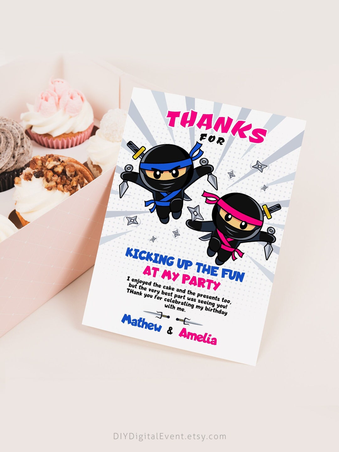 Ninja Birthday Thank You Card Template Printable Ninja With Photo ...