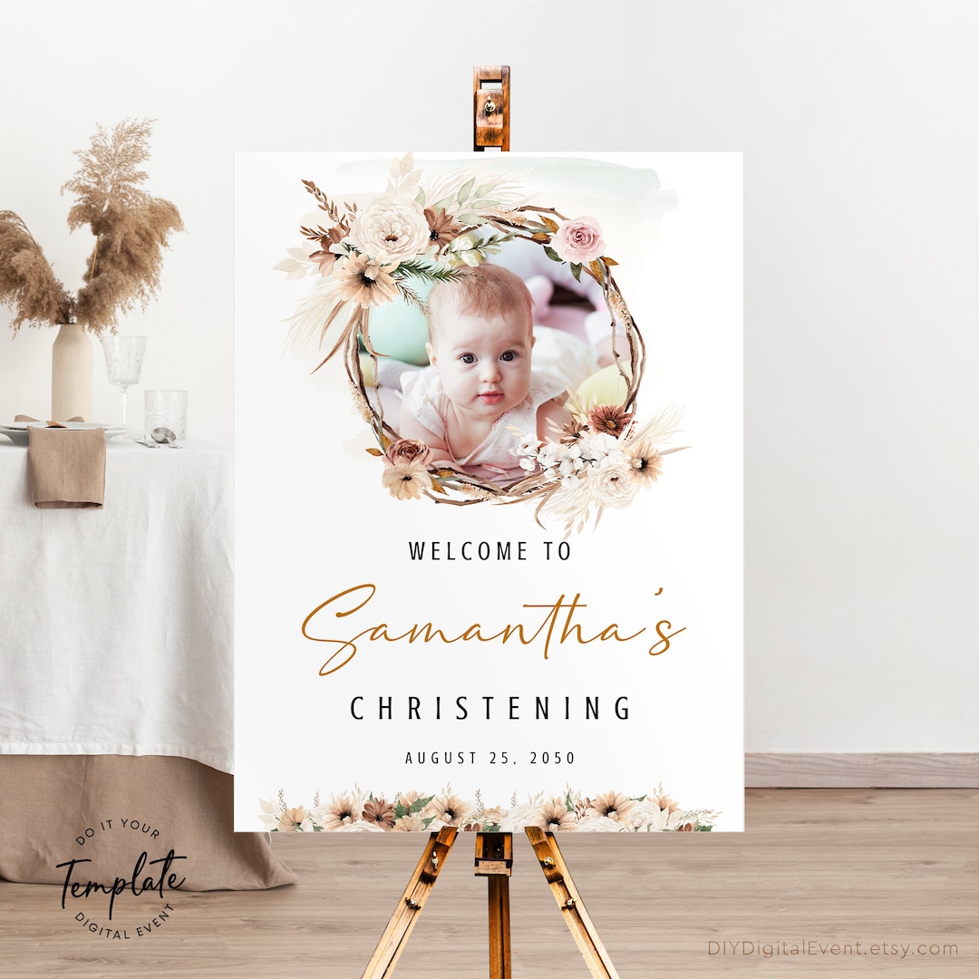 Boho Welcome Sign Template Printable Christening Welcome Sign With ...