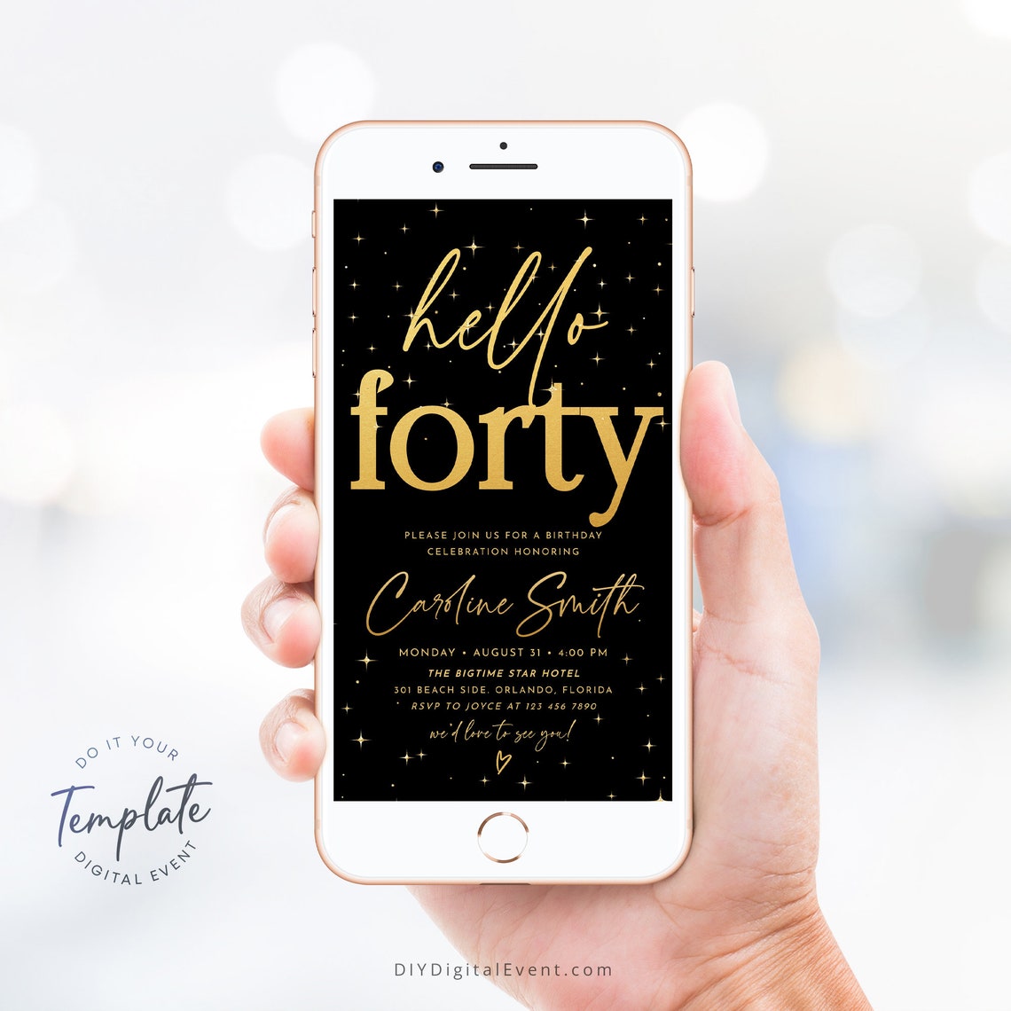 Editable 40th Birthday Invitation Template Printable Gold - Etsy