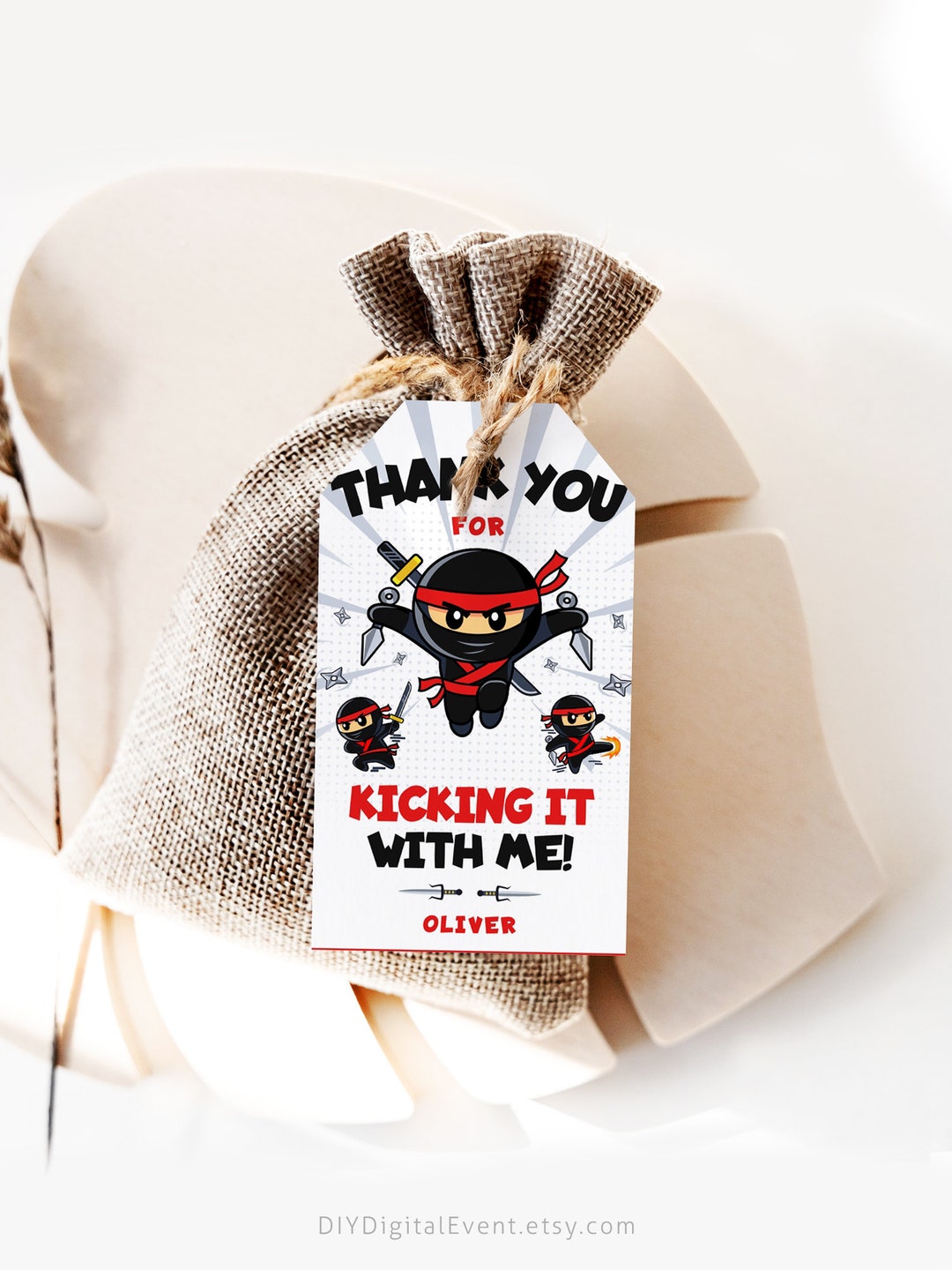 Red Ninja Thank You Tag Template Editable Favor Tag Karate Birthday ...