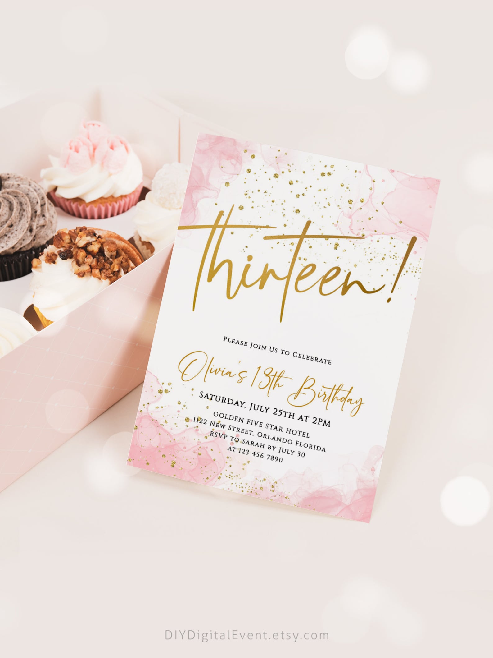 Girl Birthday Invitation Printable 13th Birthday Party Invite Editable ...