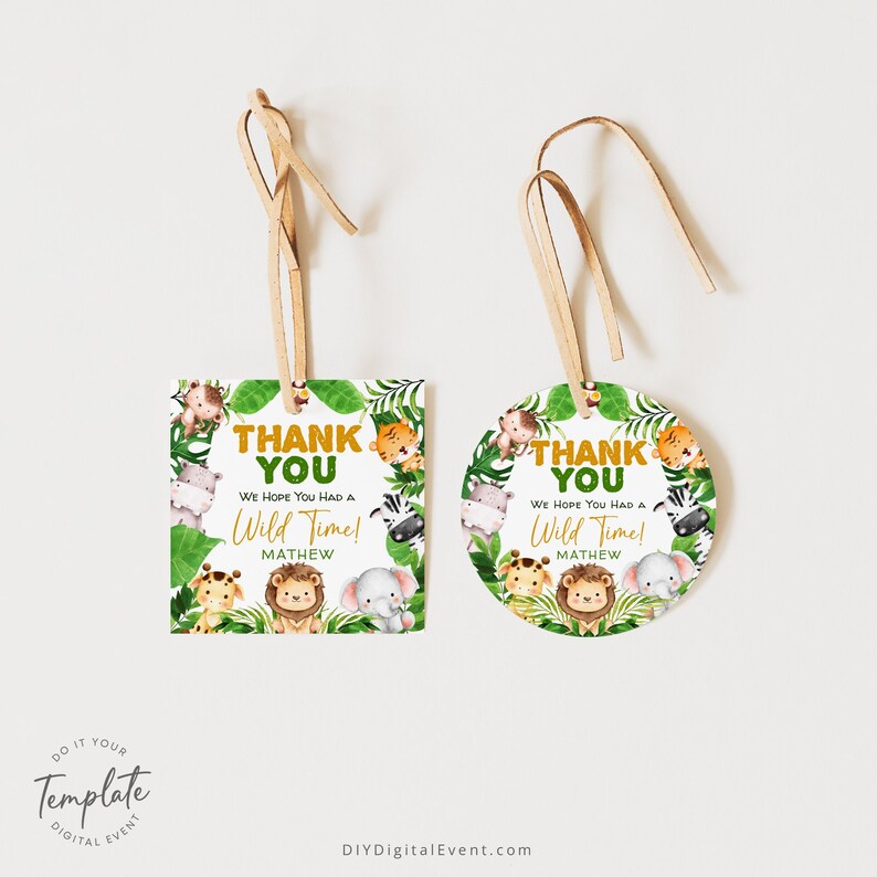 EDITABLE Safari Animals Favor Tags Wild One Birthday Thank You - Etsy