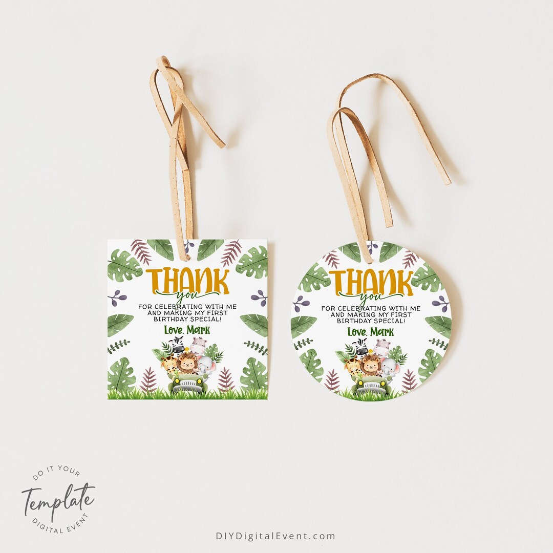 EDITABLE Safari Favor Tags Wild One Birthday Thank You Tags Gold Jungle ...