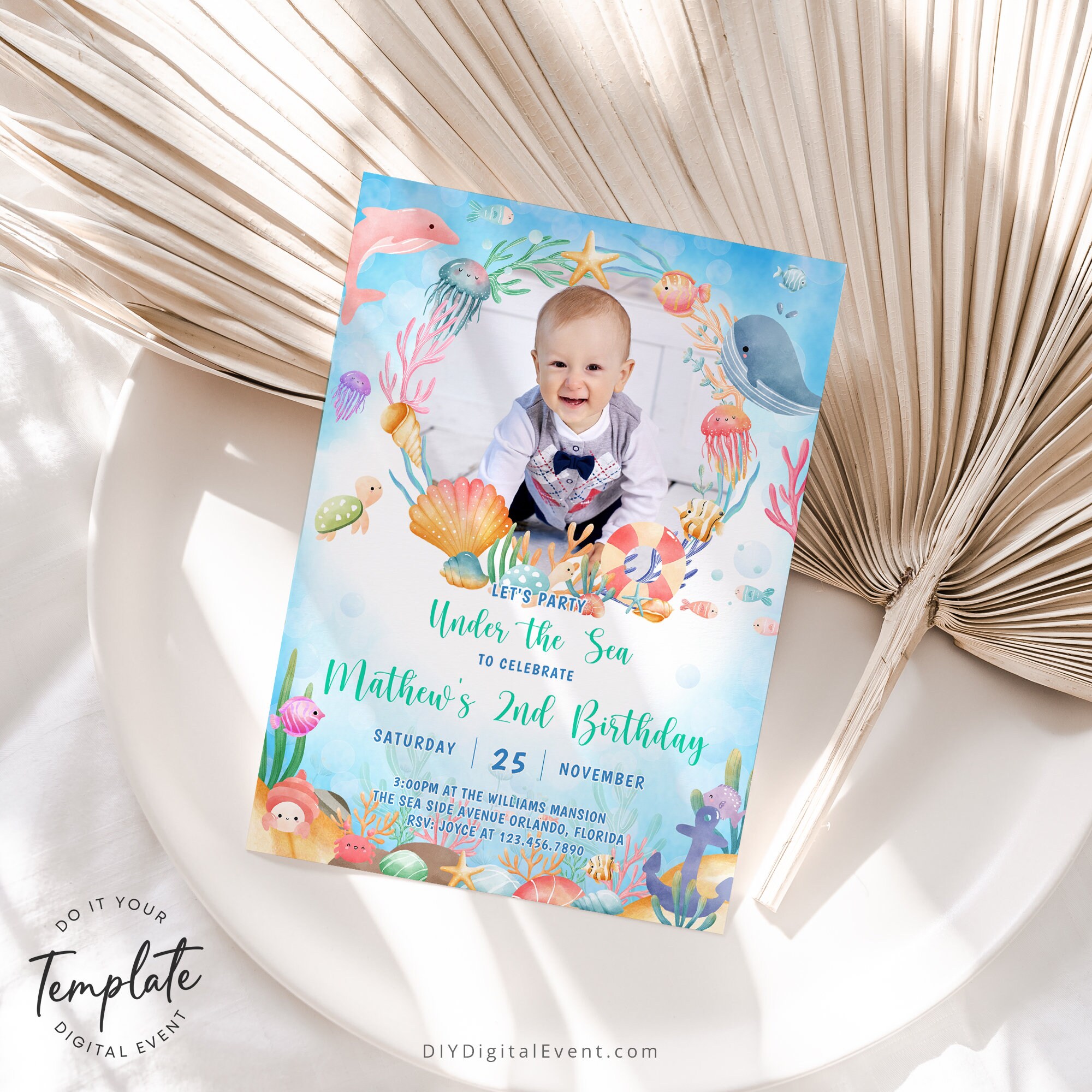 Editable Under the Sea Birthday Invitation Template Printable Ocean ...