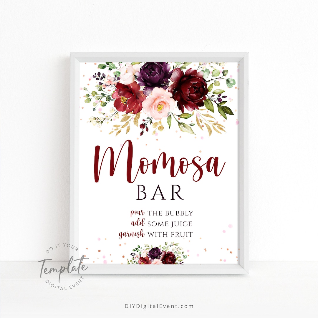 Momosa Bar Sign Printable Mom-osa Bar Sign Burgundy Baby Shower ...