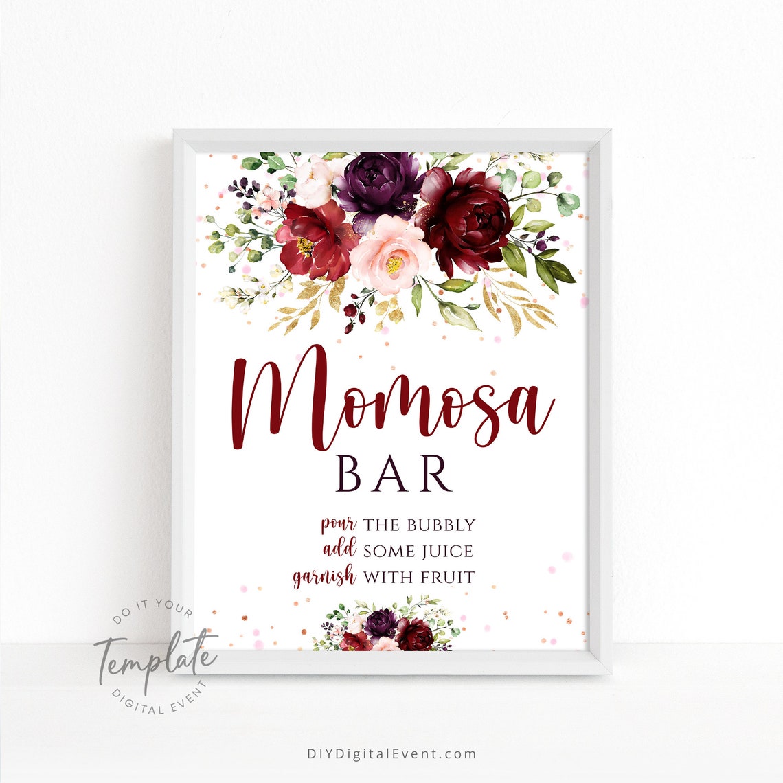 Momosa Bar Sign Printable Mom-osa Bar Sign Burgundy Baby Shower ...