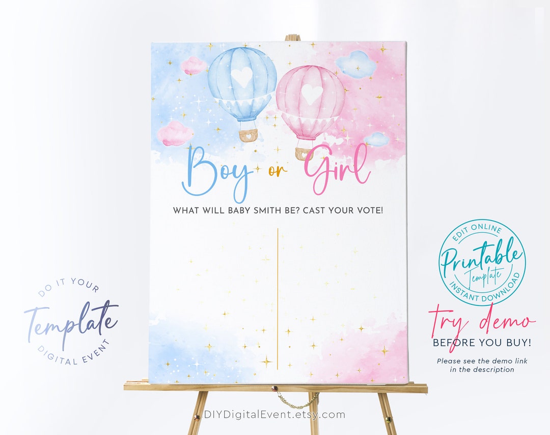 Gender Guess Board He or She Gender Reveal Girl Boy Tally Sheet Sign ...