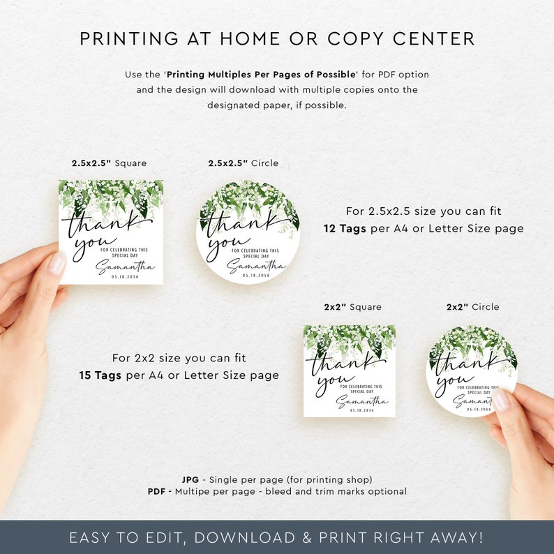 EDITABLE Lily of the Valley Favor Tags Greenery Baptism Birthday Thank ...