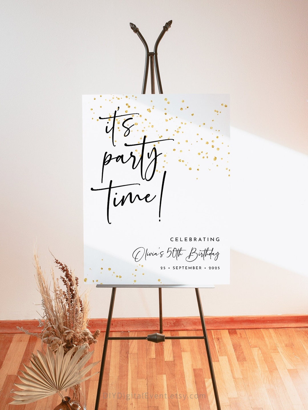 Minimalist Welcome Sign Template Editable Gold Glittery Birthday ...