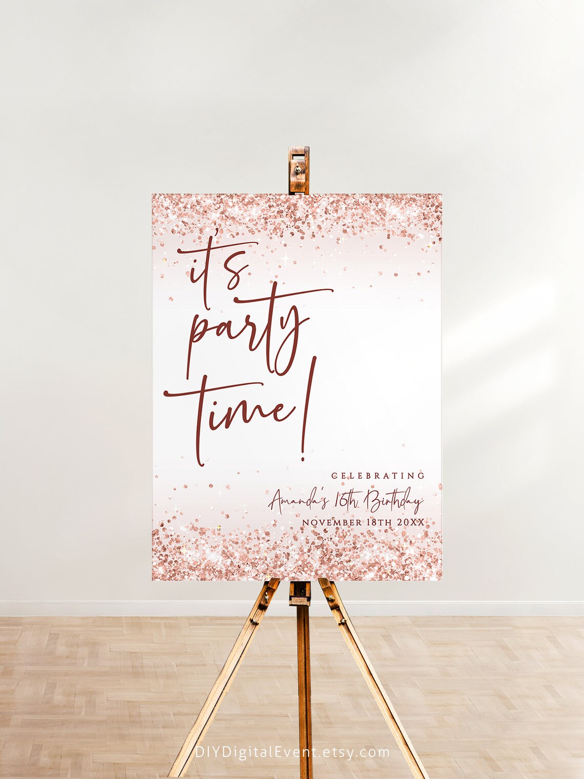 Rose Gold Welcome Sign Template Editable Glittery Rose Gold Birthday ...