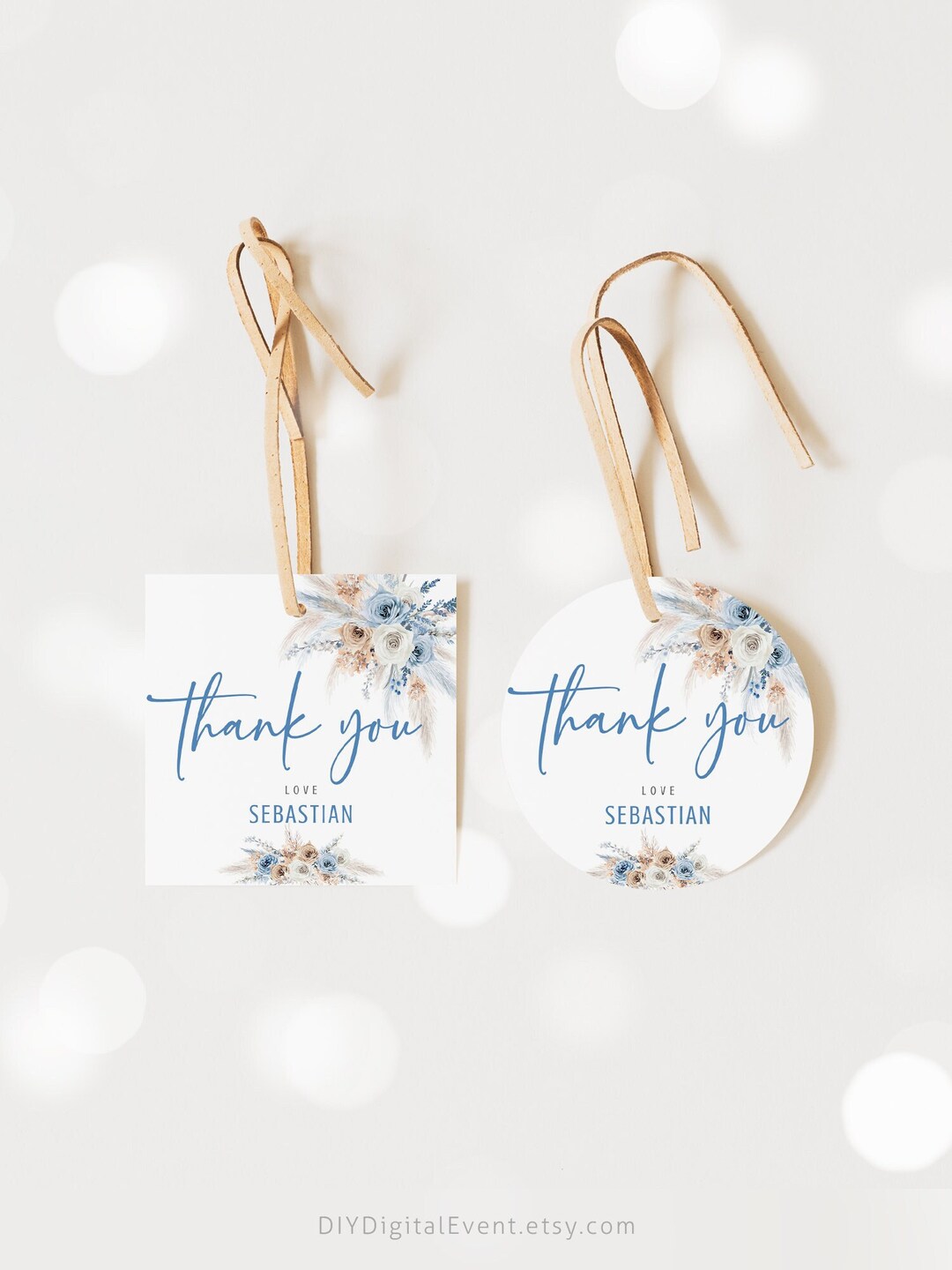 EDITABLE Blue Boho Favor Tags Floral Birthday Thank You Tags Gift Tag ...