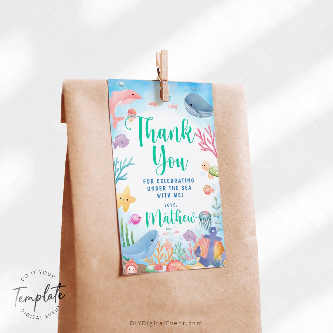 Editable Under the Sea Thank You Tag Ocean Animals Favor Party Tag ...