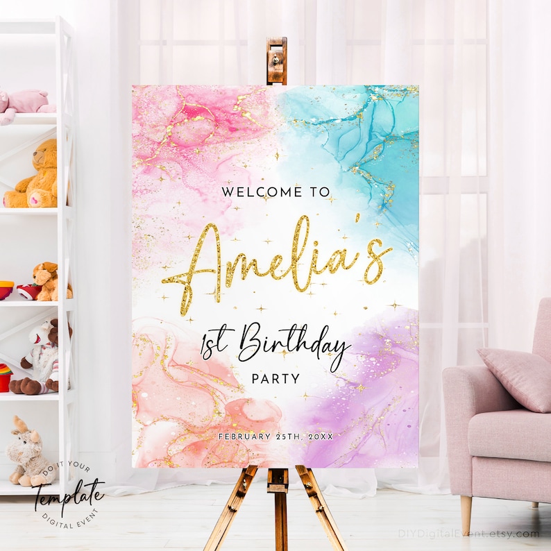 Colorful Birthday Welcome Sign Template Editable Colorful Pastel ...