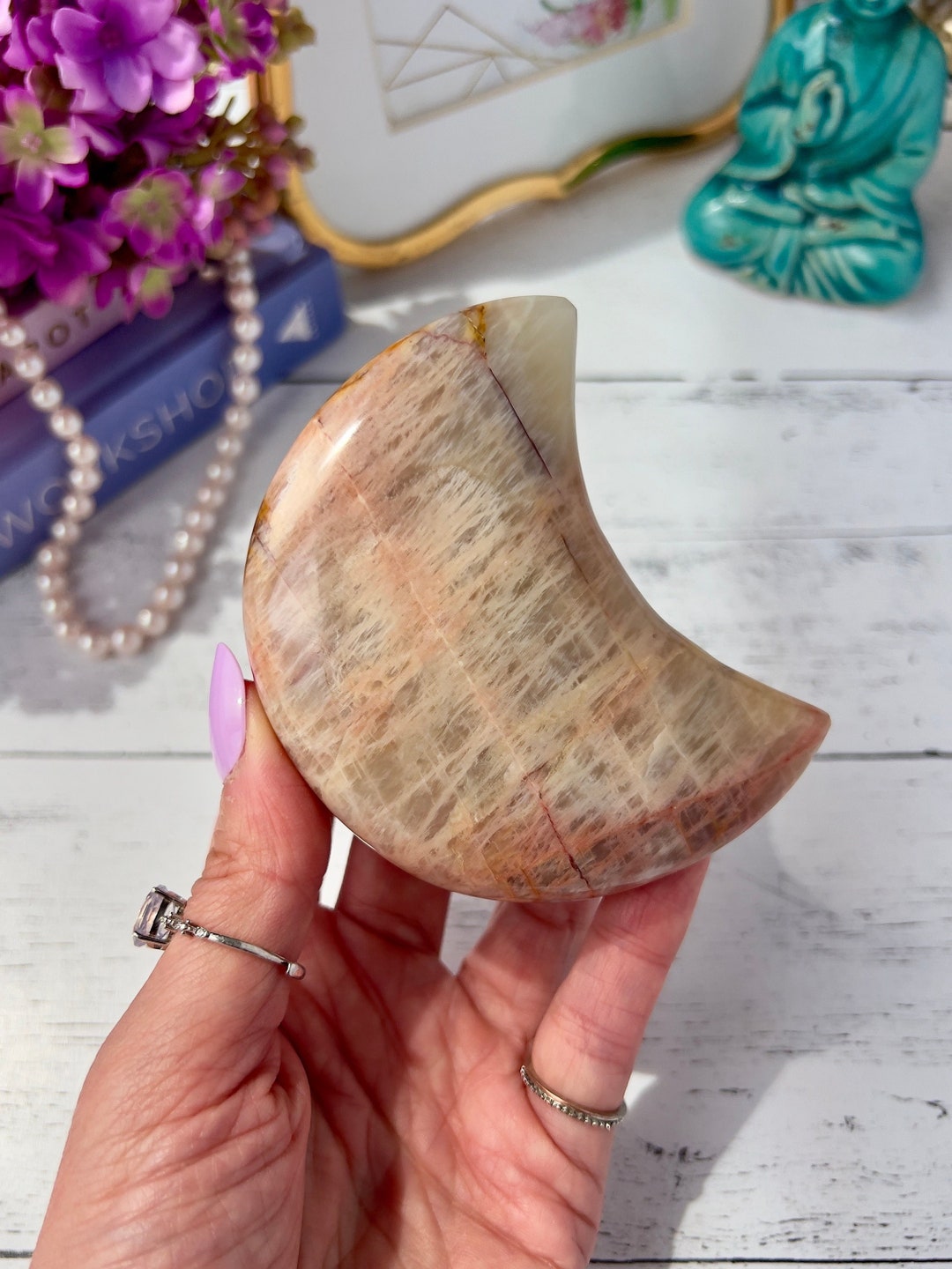 Sunset Moonstone Crystal Moon Carving | Polished Moonstone | Crystals ...