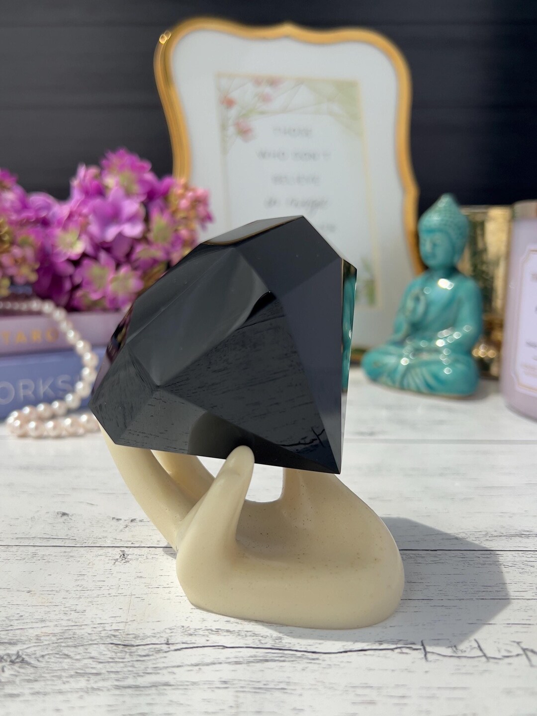 Obsidian Crystal Diamond Carving | Diamond Shaped Crystal Carving ...