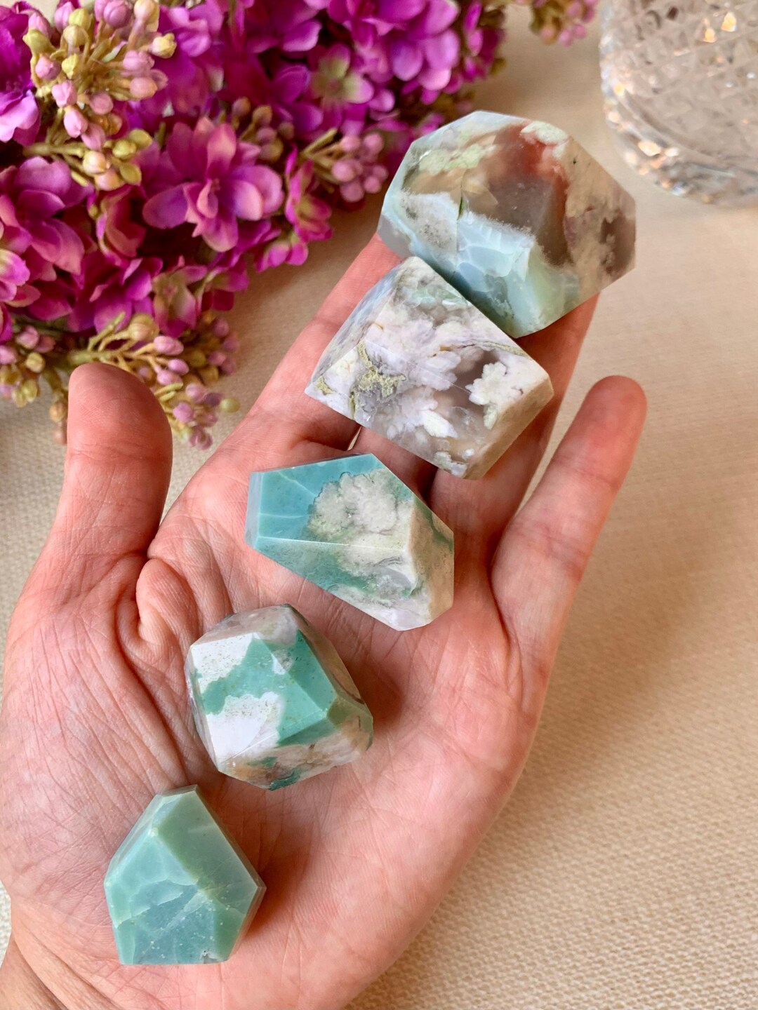 High Quality Green Flower Agate Freeform Rare Green Cherry Blossom Free ...