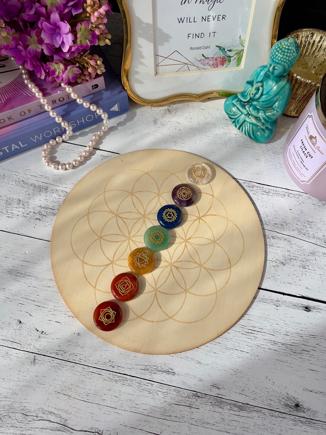7-chakra Set Grid Set | Large 7.5 Inch Flower of Life Chakra Grid ...