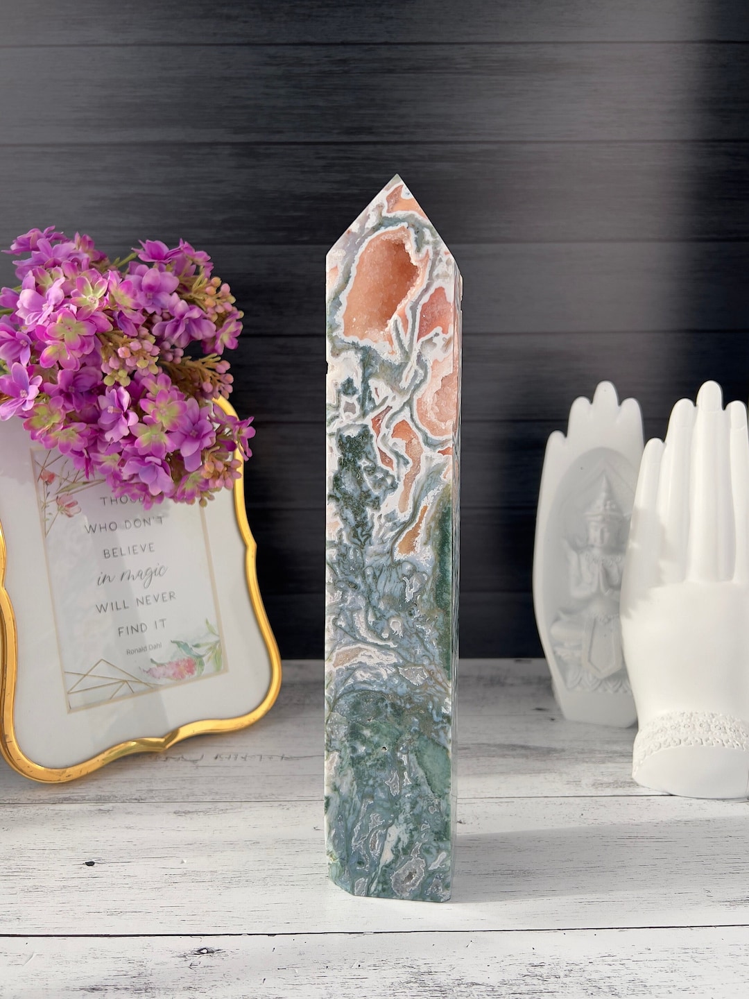 3 LB, 1ft Druzy Pink Moss Agate Crystal Tower Rare Pink Moss Agate ...