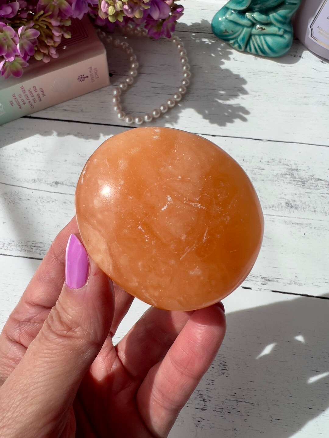 AAA High Polish Coral Calcite Palm Stone Root Sacral Solar - Etsy