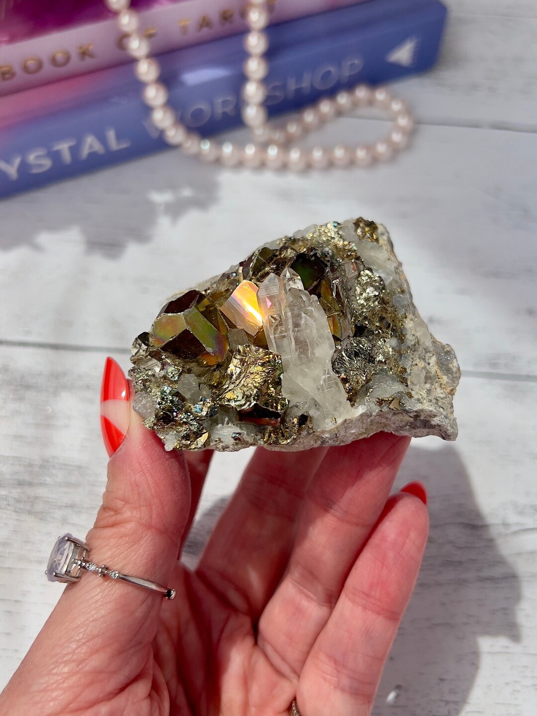 All Natural Rainbow Pyrite and Clear Quartz Cluster Specimen ...