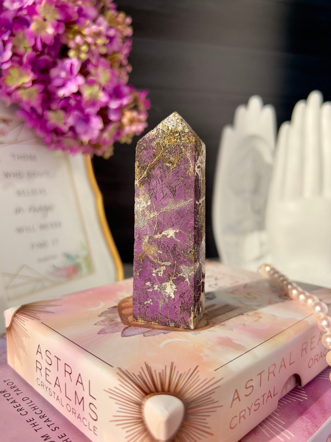 Flashy Purpurite Tower From Namibia | Raw Heterosite With Flash | Home ...