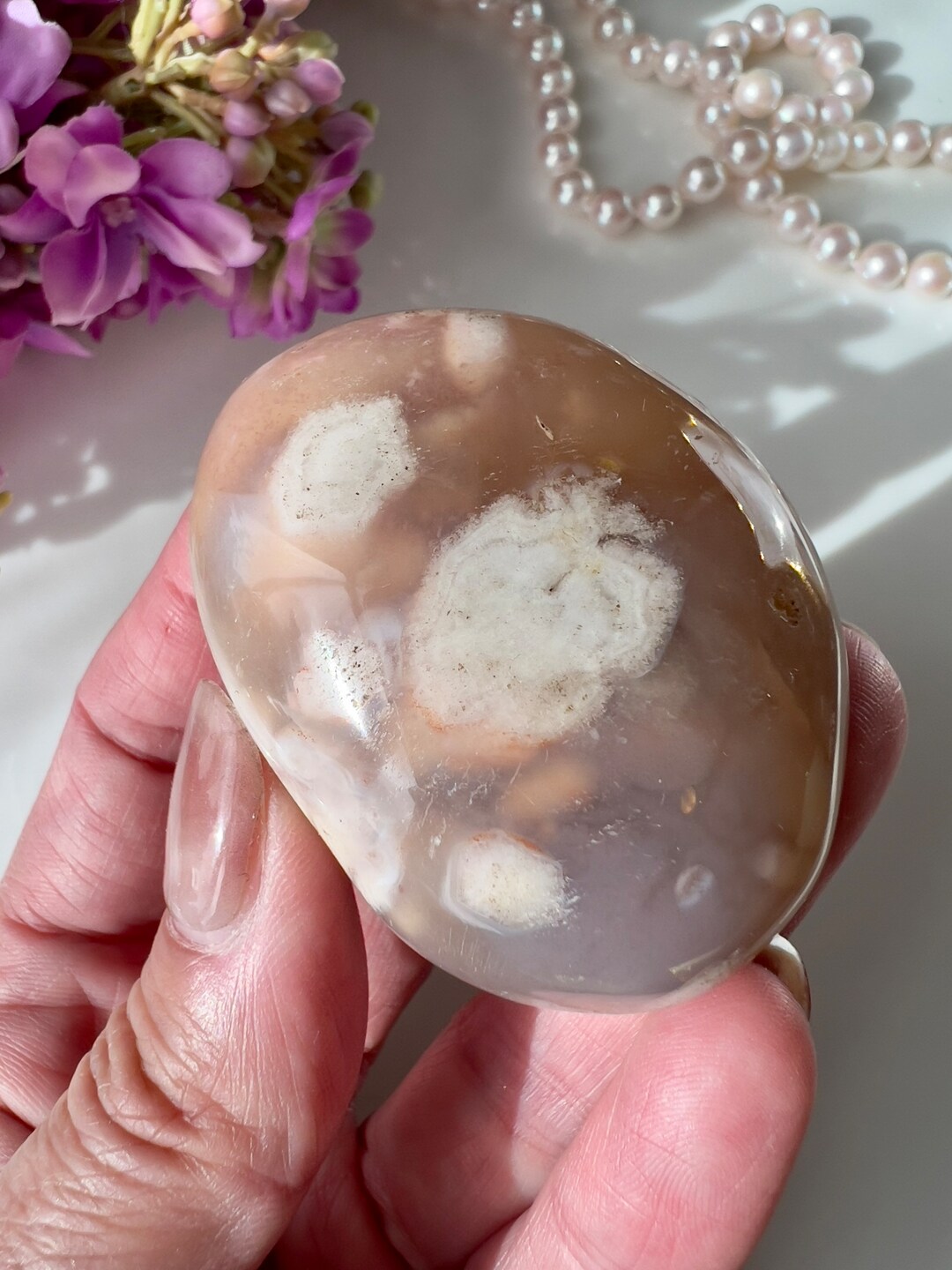 Cherry Blossom Flower Agate Palm Stone | Flower Agate Palm | Rare Find ...