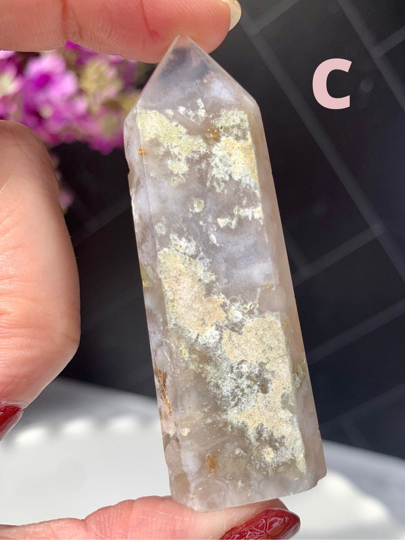 Cherry Blossom Flower Agate Tower | Madagascar Crystal Point - Etsy
