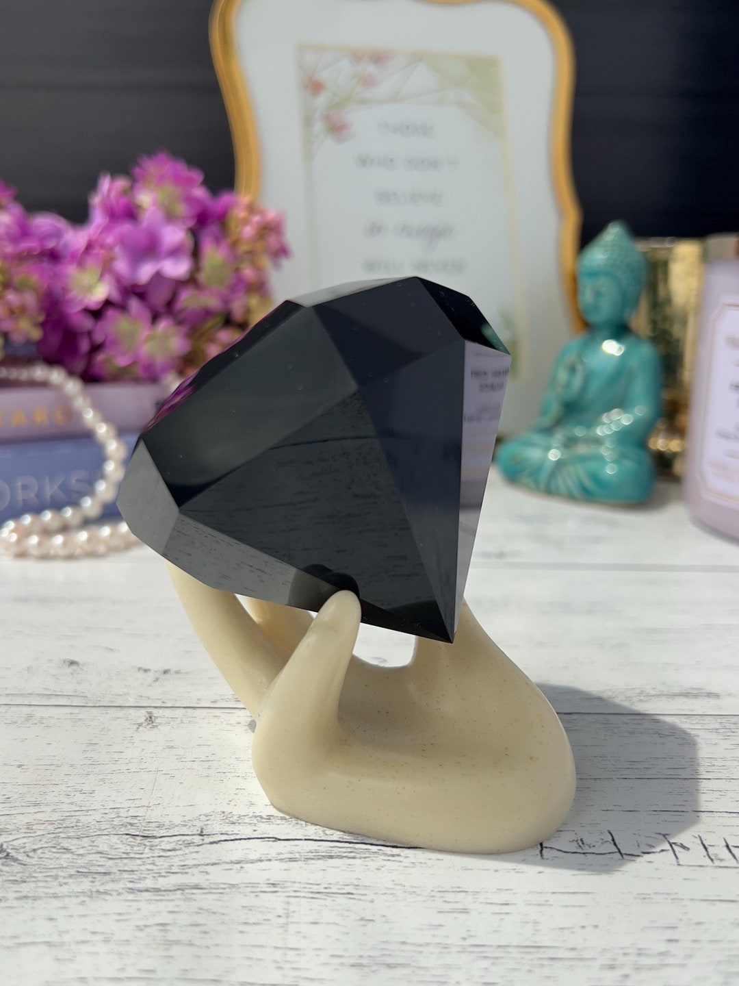 Obsidian Crystal Diamond Carving | Diamond Shaped Crystal Carving ...