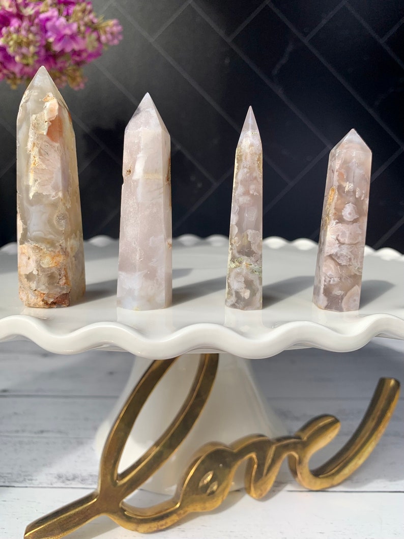 Cherry Blossom Flower Agate Tower | Madagascar Crystal Point - Etsy
