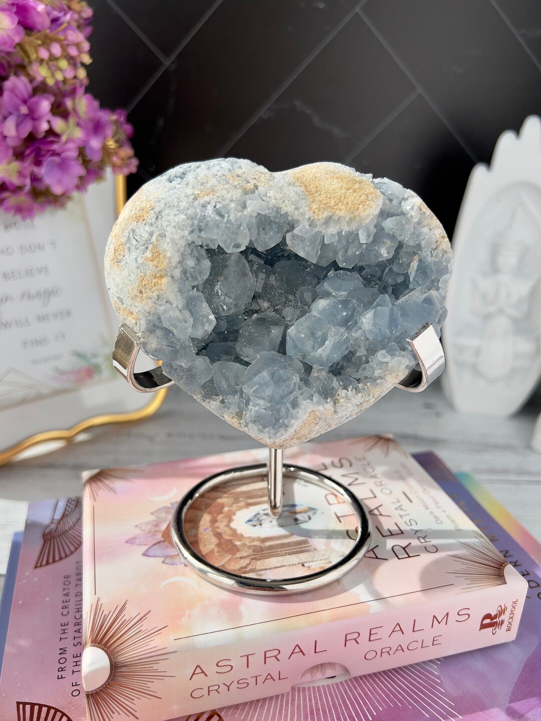 11.1 LB Celestite Heart With Free Stand Natural Celestite From ...