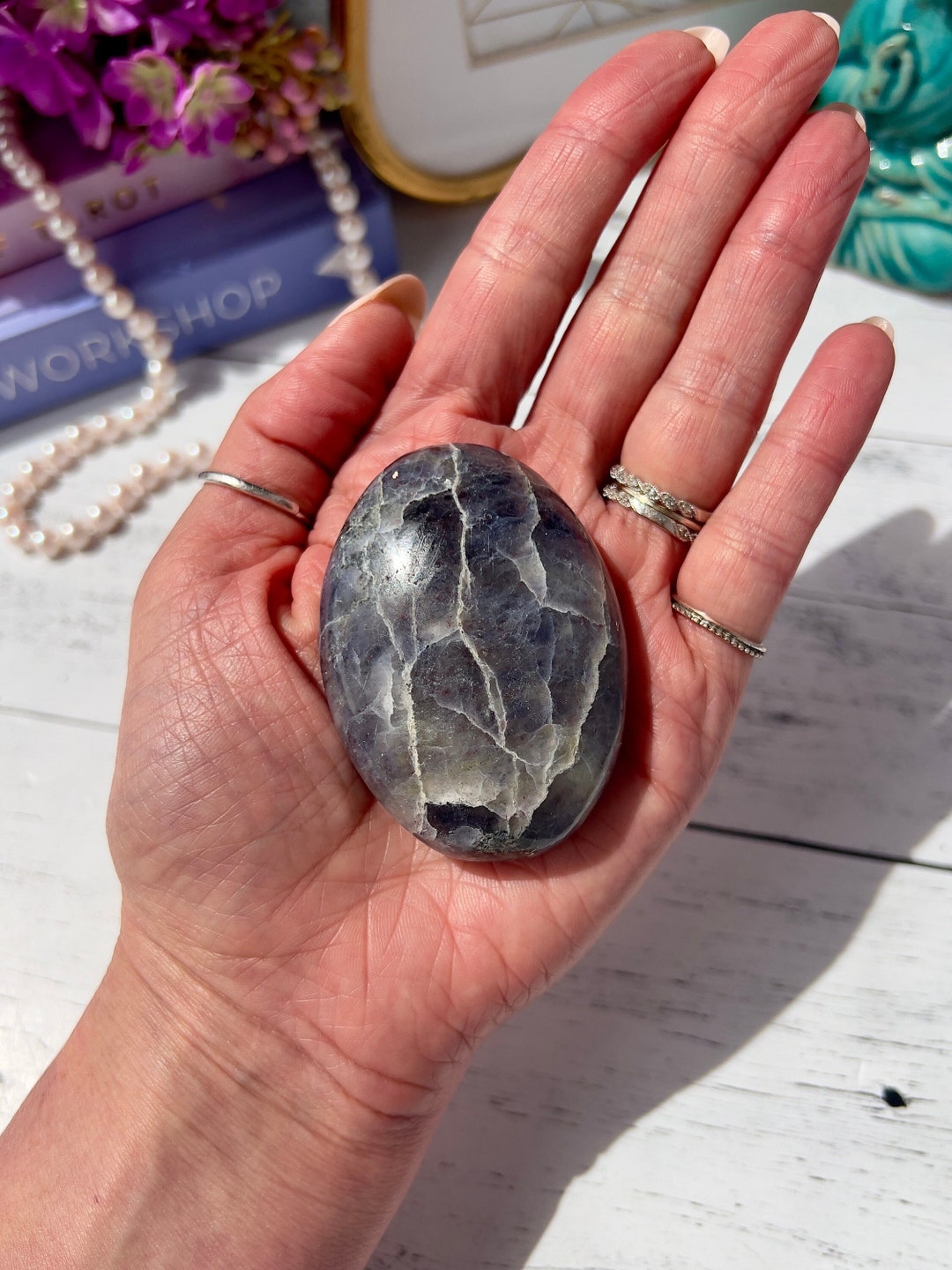 Rare Iolite Palmstone With Subtle Sunstone Sparkle Iolite With Sunstone ...