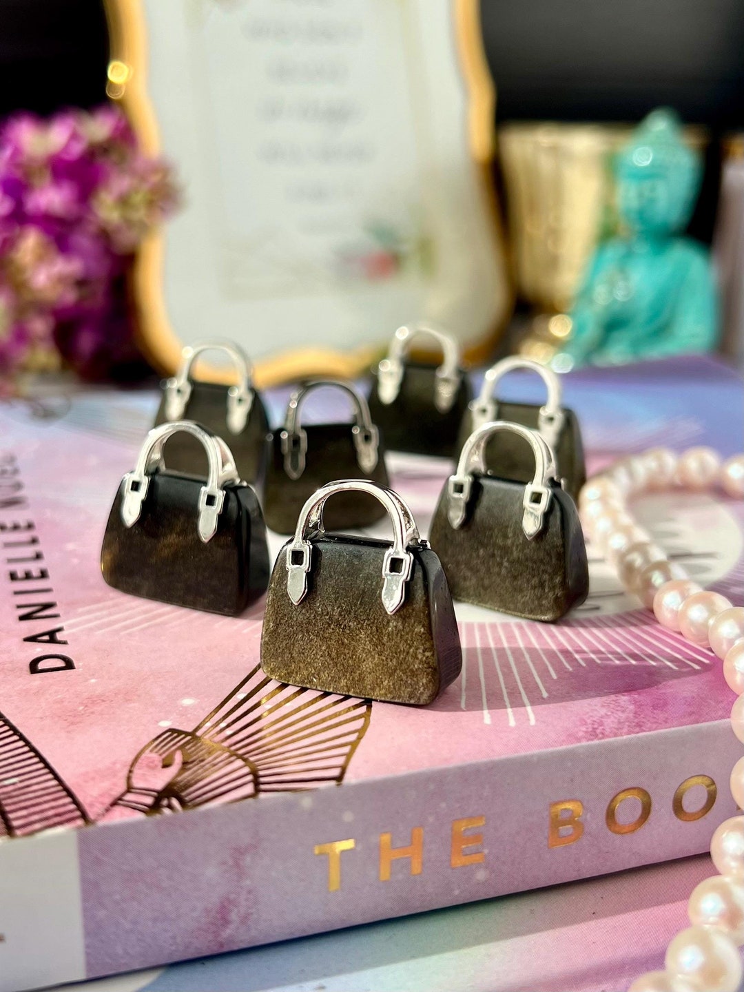 Golden Sheen Obsidian Mini Purse Carving | Crystal Purse Carving | Cute ...