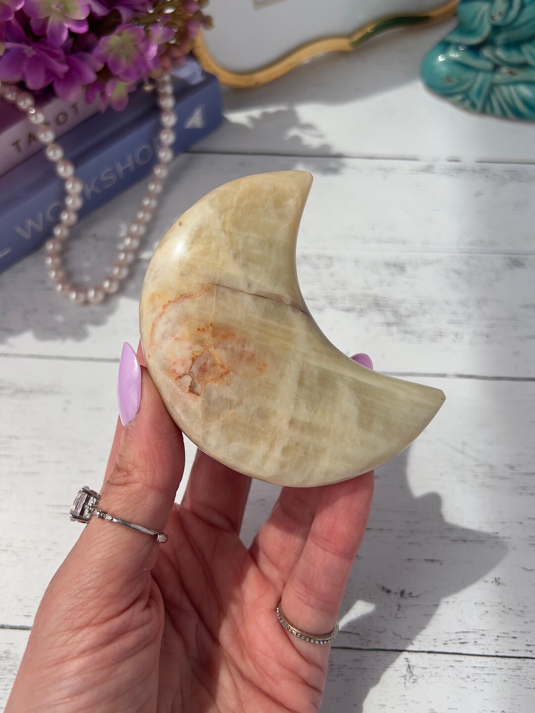 Sunset Moonstone Crystal Moon Carving Polished Moonstone Crystals for ...