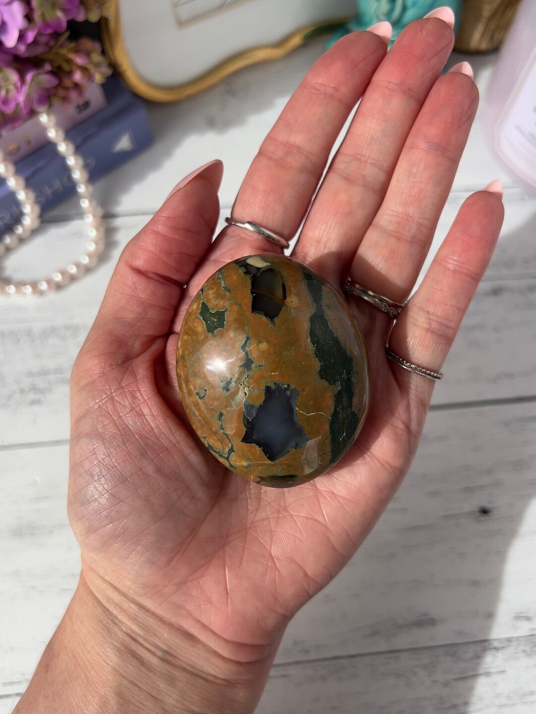 Rainforest Jasper Palm Stone Polished Volcanic Rhyolite Aka Jungle ...