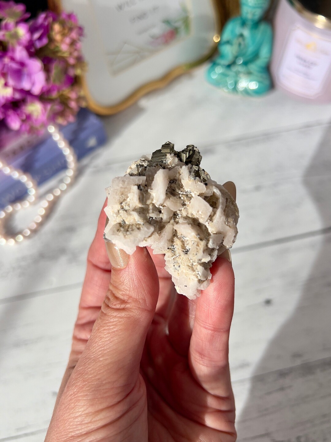 Rare Mangano Calcite on Peruvian Pyrite | Pink Calcite Pyrite Specimen ...